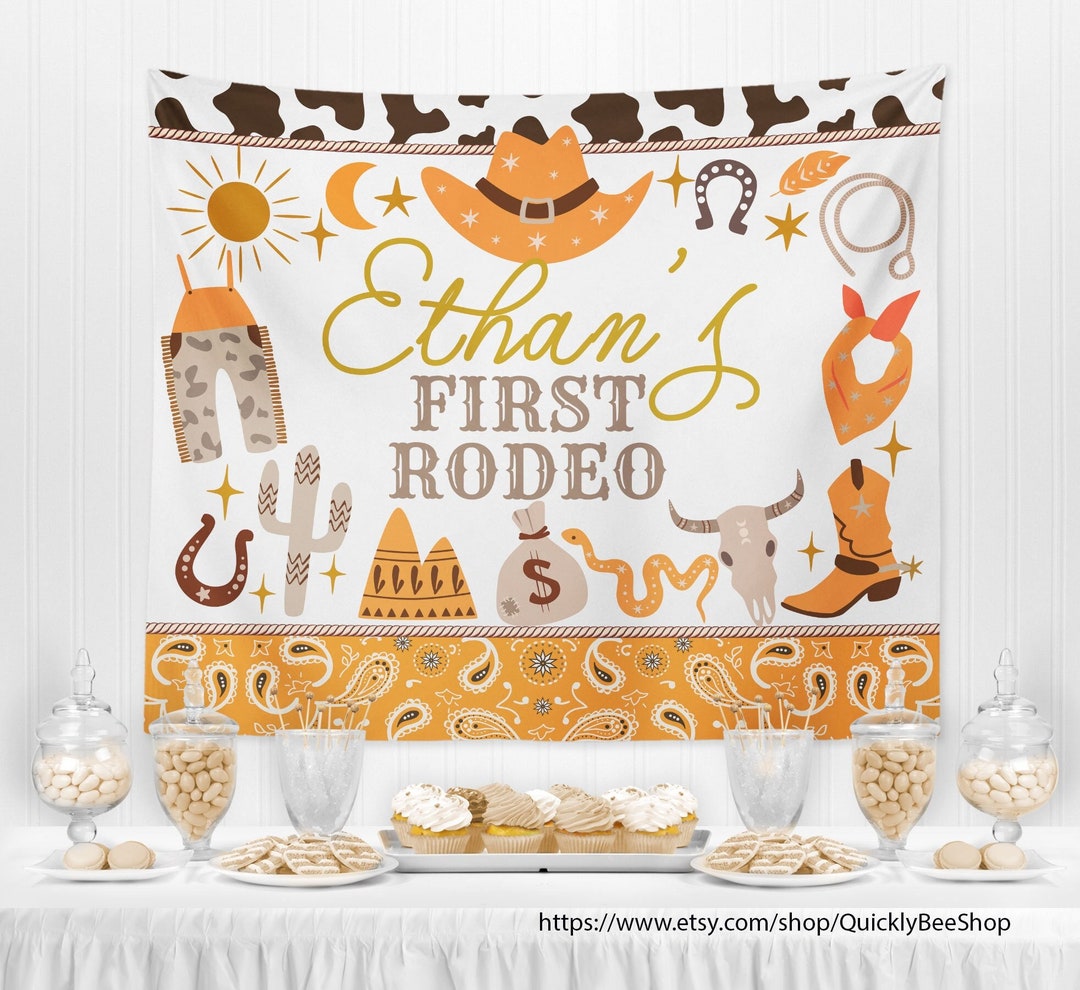 First Rodeo Birthday Backdrop, Wild West Boy, Personalized Cowboy Sign ...