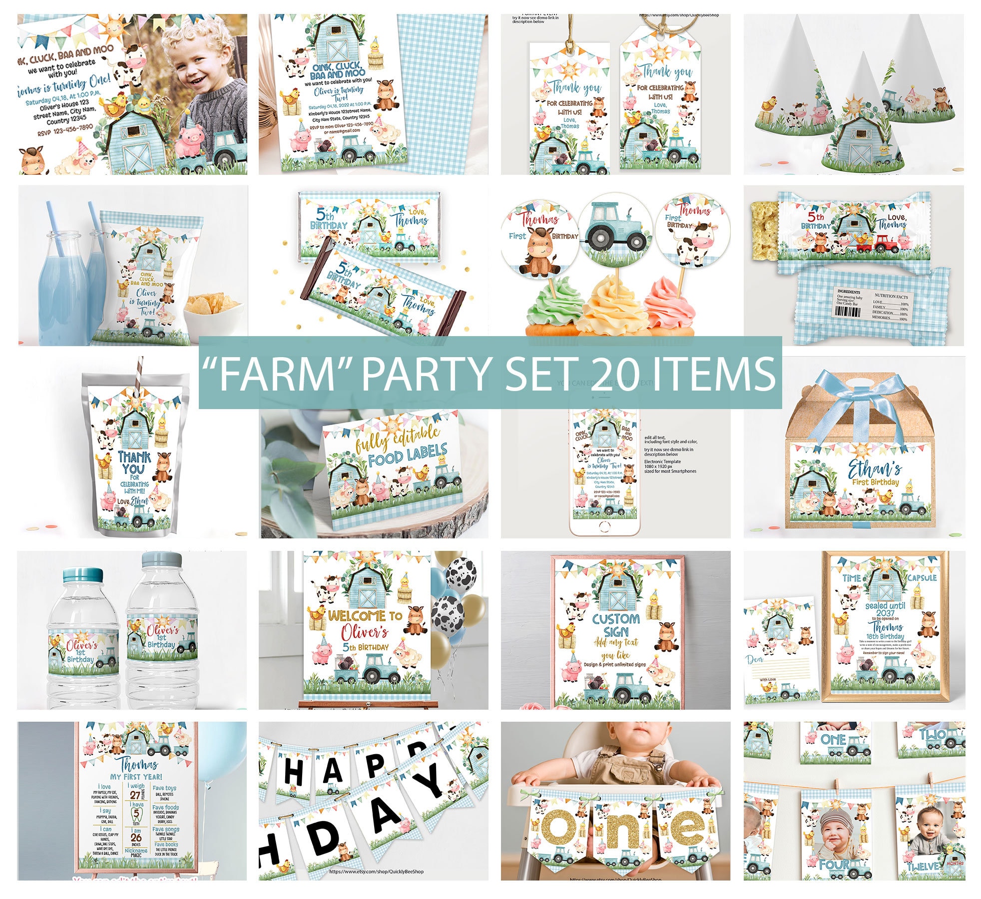 EDITABLE Farm Birthday Party Bundle Digital Template Farm - Etsy