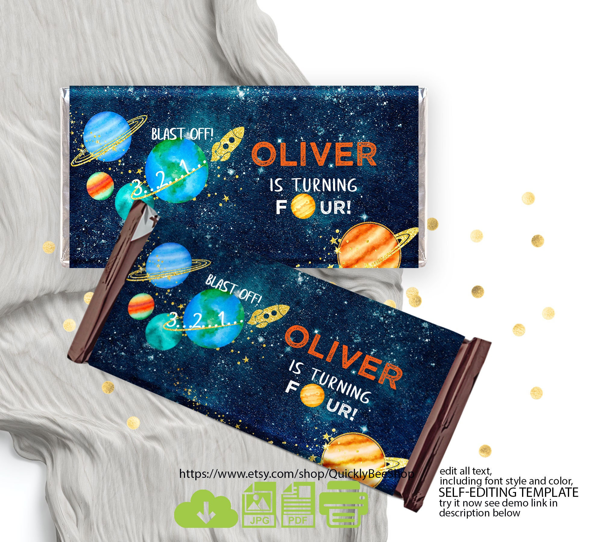 Outer Space Bar Wrapper Template Birthday Candy Bar Planets | Etsy
