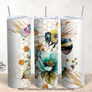 Bee Tumbler Wrap, Bees Floral 20oz Tumbler Wrap PNG, Skinny Tumbler ...