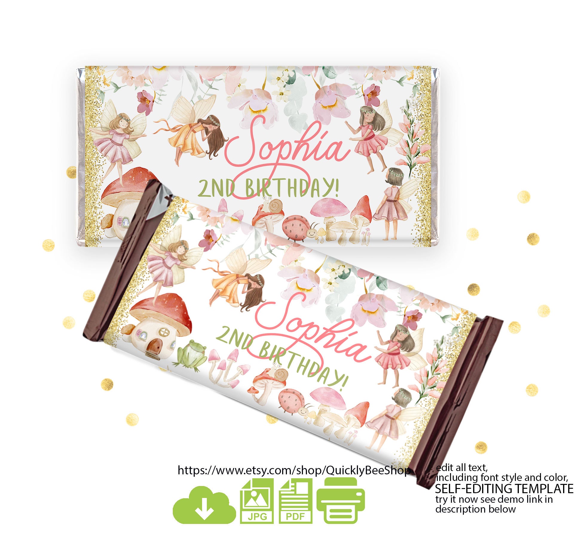 Set Fairy Chips Bag, Juice Bags, Fairy Water Bottle Labels, Candy Bar ...