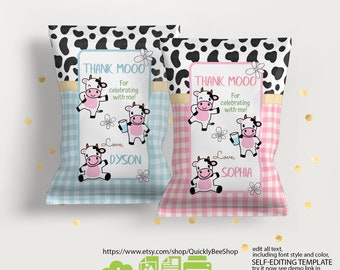 Editable Cow Chip Bags, Cow Birthday Party Decorations, Girl Farm Party ...