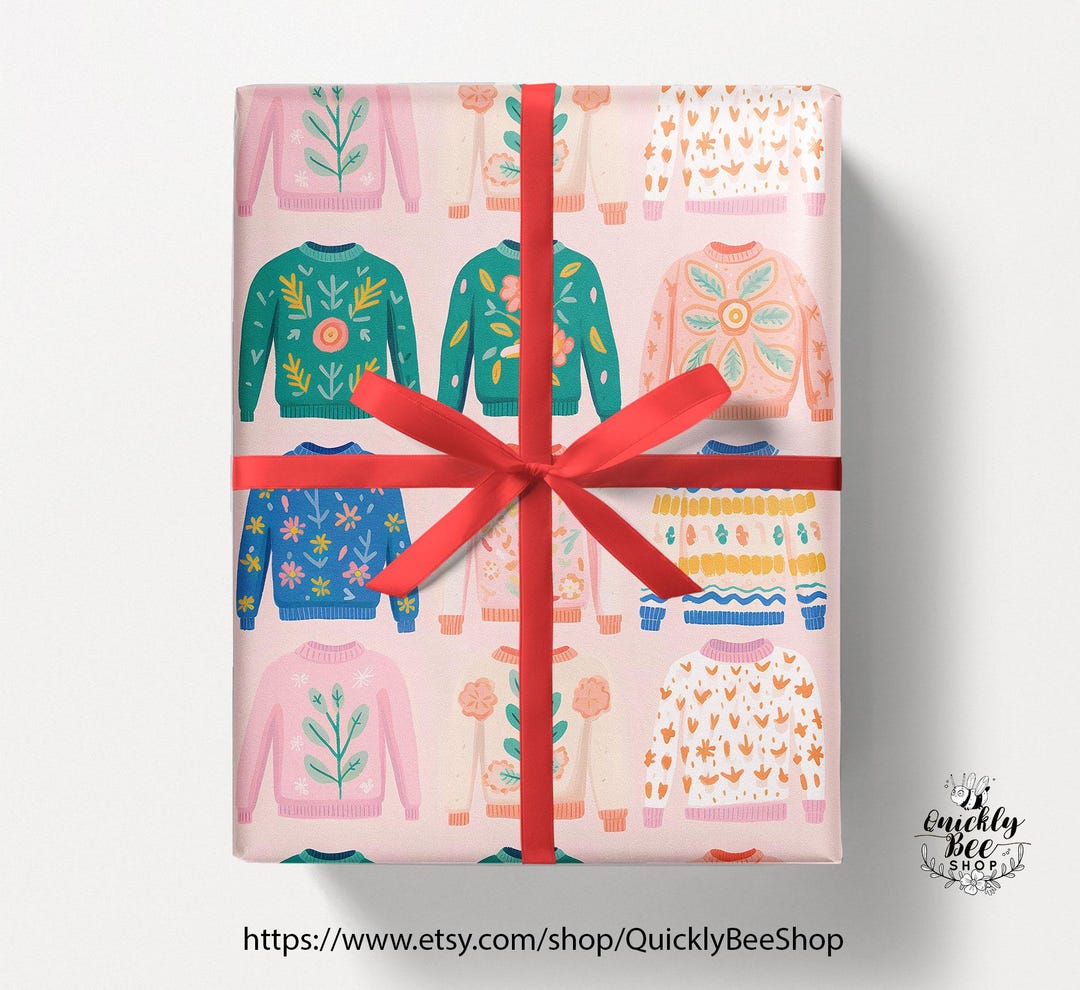 Ugly Christmas Sweater Wrapping Paper Roll, Funny Xmas Gift Wrapping ...