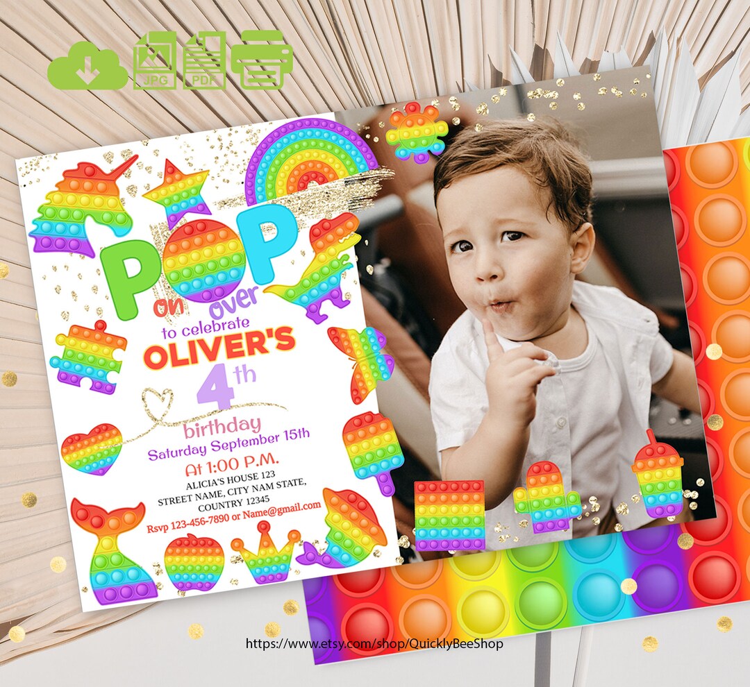 Editable Pop It Birthday Invitation, Pop It Invitation Template ...