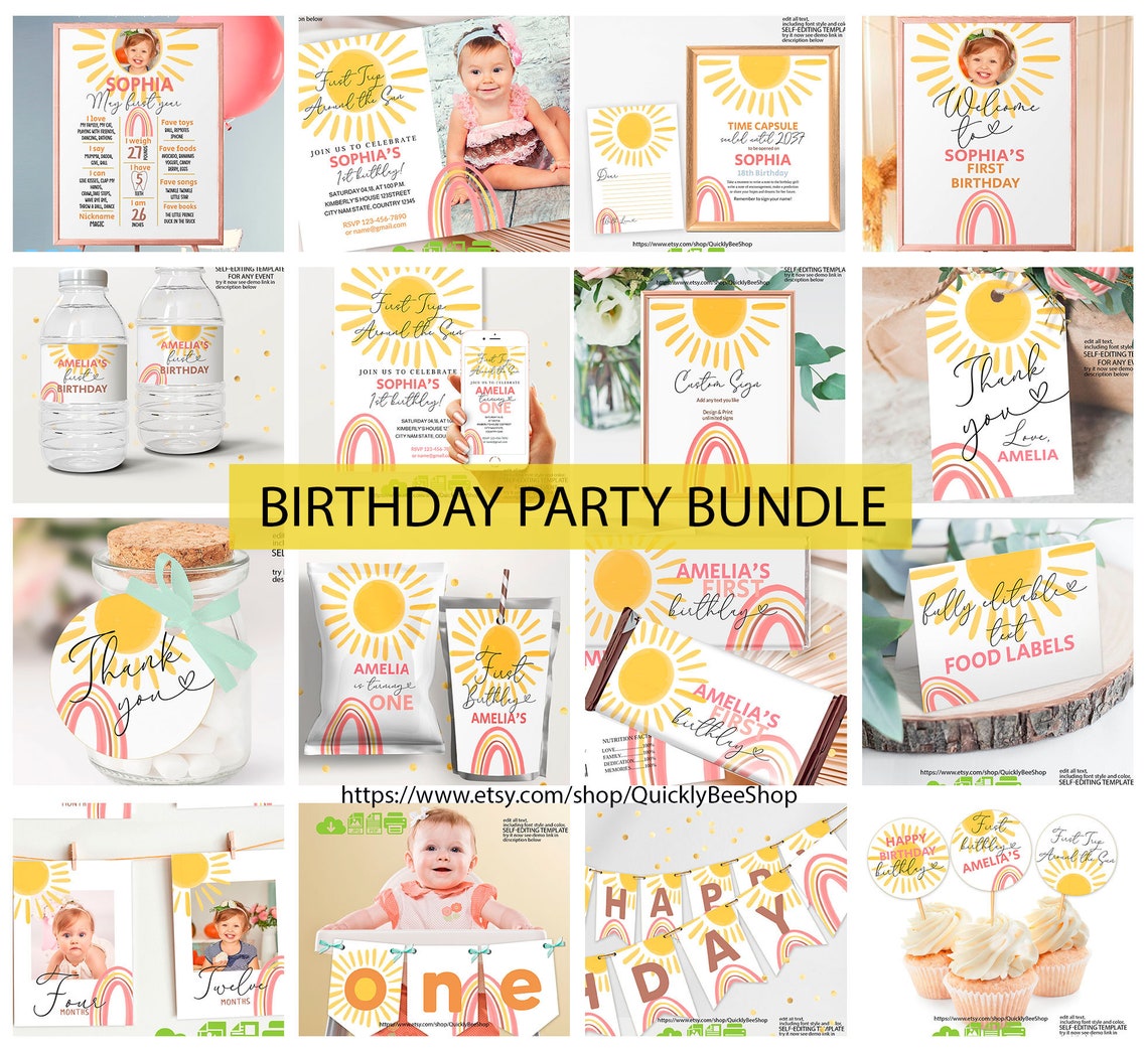 Editable Sunshine Water Bottle Labels 1st Trip Around the Sun | Etsy