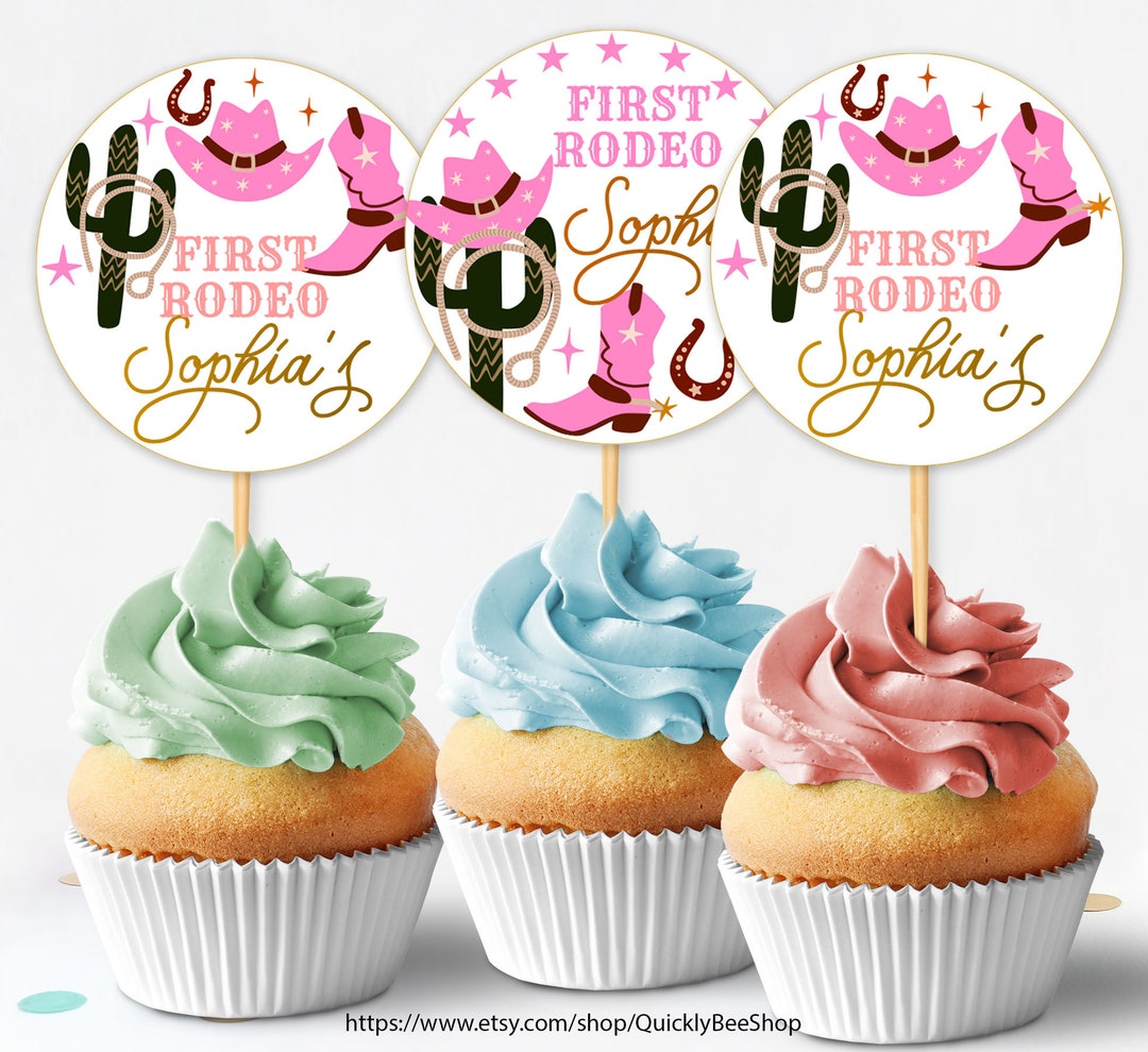 Editable My First Rodeo Birthday Cupcake Toppers, Cowgirl Party Cake ...