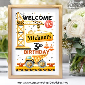 Construction Birthday Party Signs, Dump Truck Welcome Sign Decorations ...