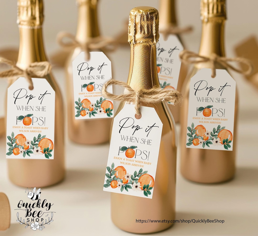 Pop When She Pops Tag, Mini Champagne Bottle Tag, Baby Shower Champagne ...