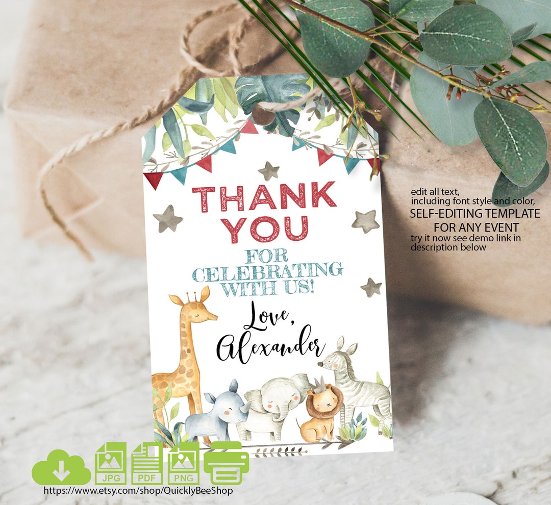 Editable Safari Thank You Tags, Jungle Favor Tags (digital Download) - Etsy