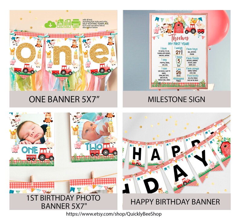 EDITABLE Farm Birthday Party Bundle, Digital Template, Farm Theme ...