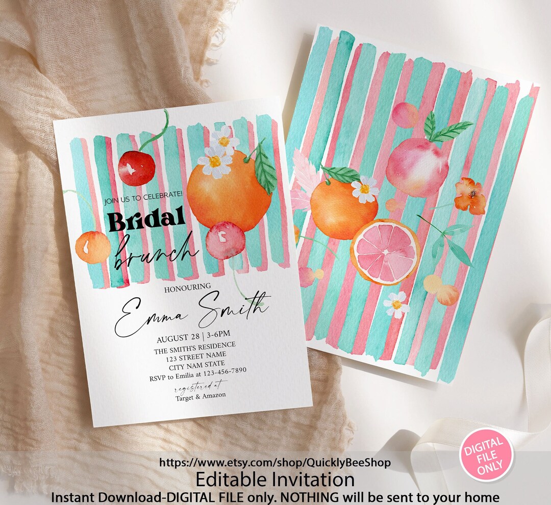 Fruits Bridal Brunch Invitation, Lemon Bridal Shower, Bright Floral ...
