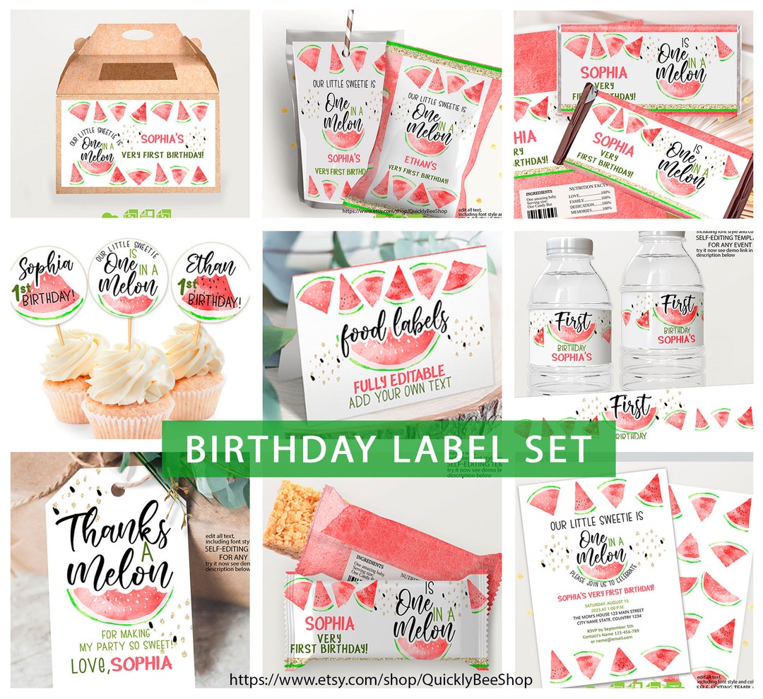 Editable One in a Melon Birthday Invitation Bundle, Watermelon Party ...