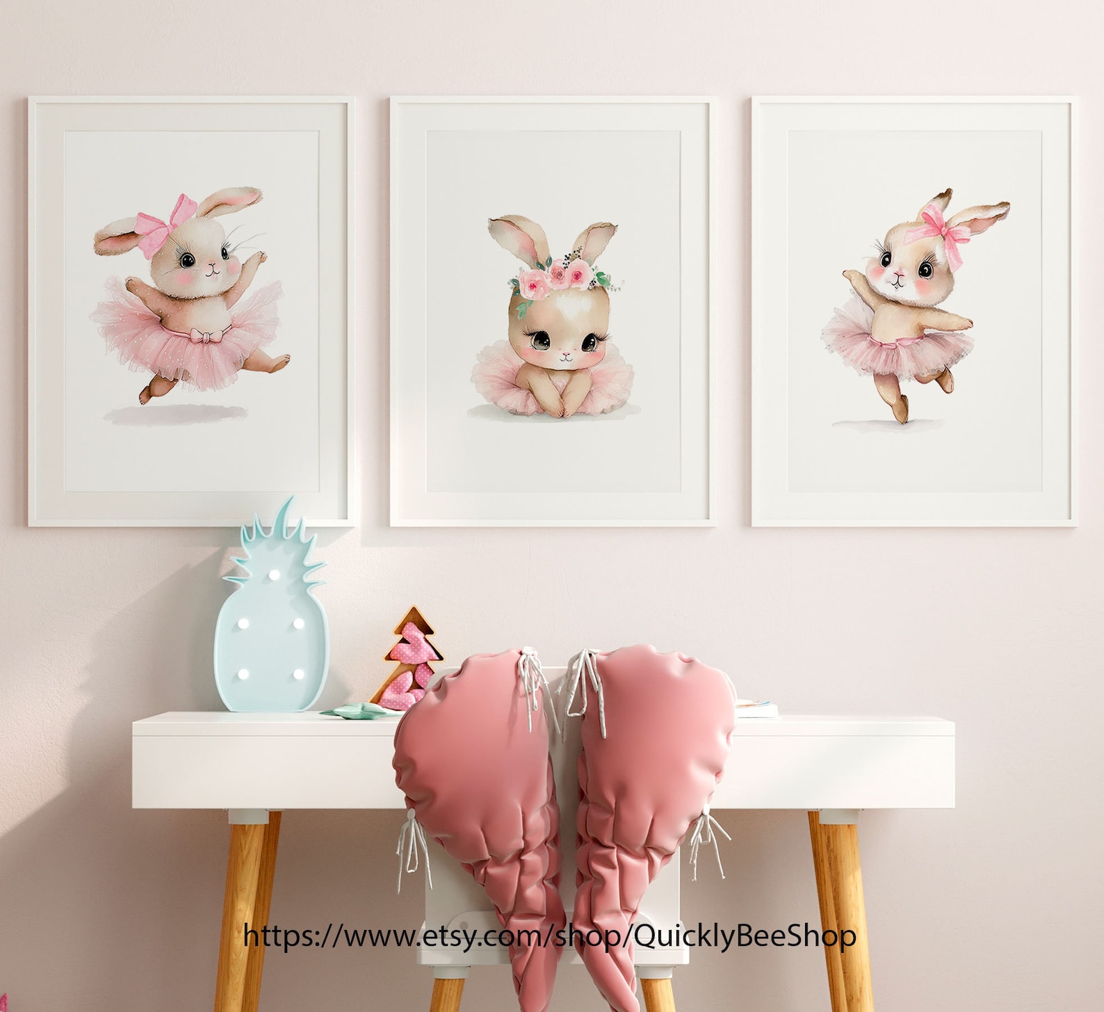 Bunny Ballerina Wall Art, Ballerina Bunny Nursery Wall Decor Set of 3 ...