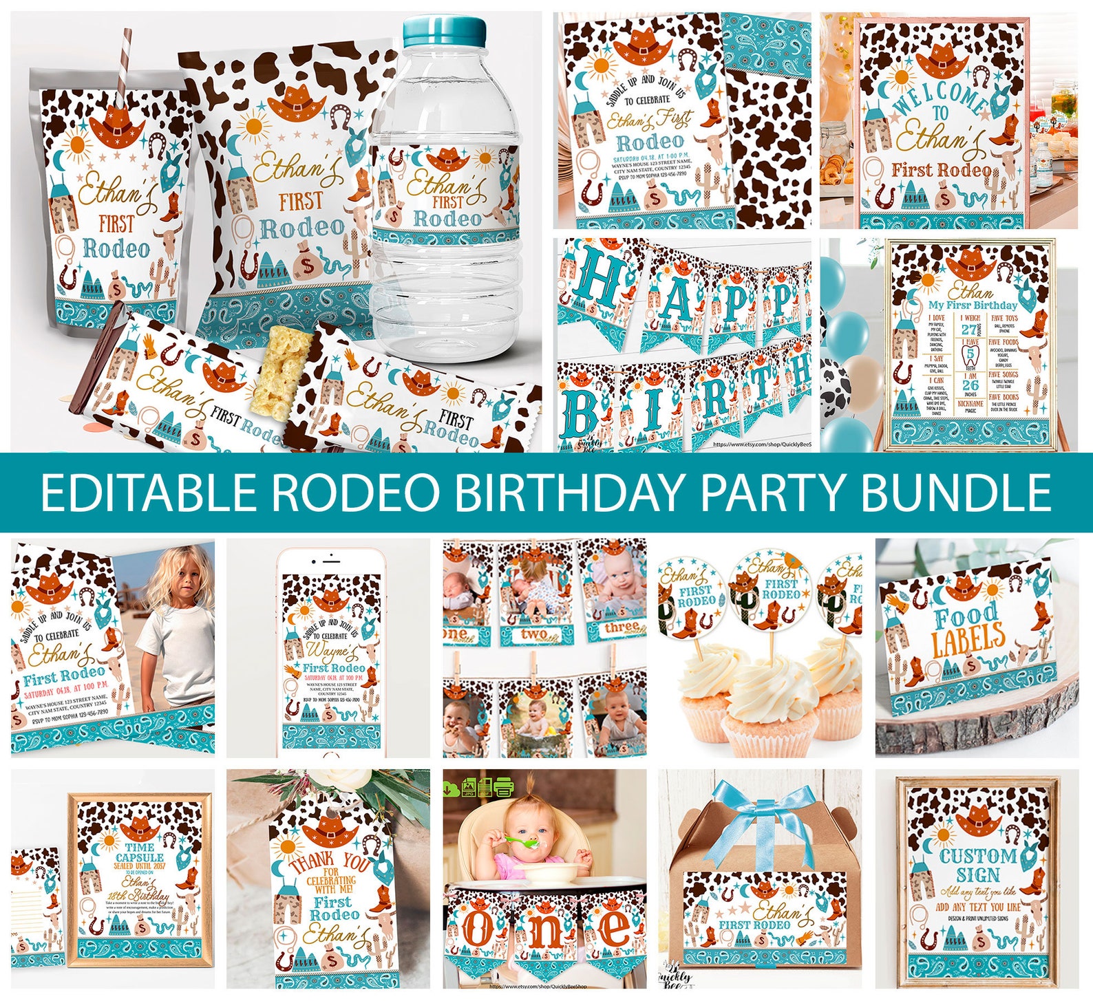 Editable 1st Rodeo Birthday Gable Box Labels, Wild West Cowboy ...
