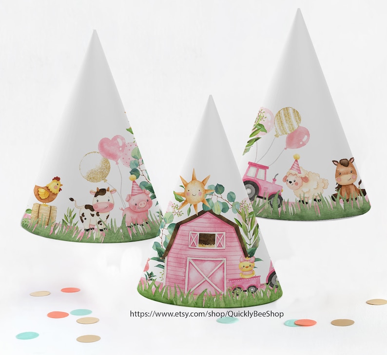 Party Hat Printable Farm Animals Birthday Instant Download, Barn ...