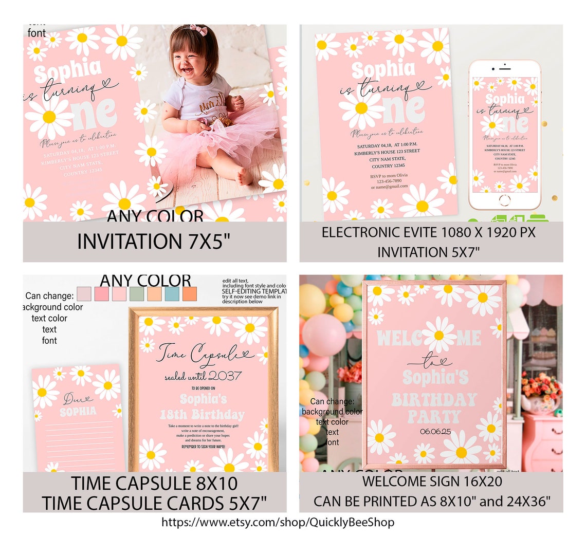 Daisy Flower Birthday Invitation Bundle Daisy Birthday - Etsy