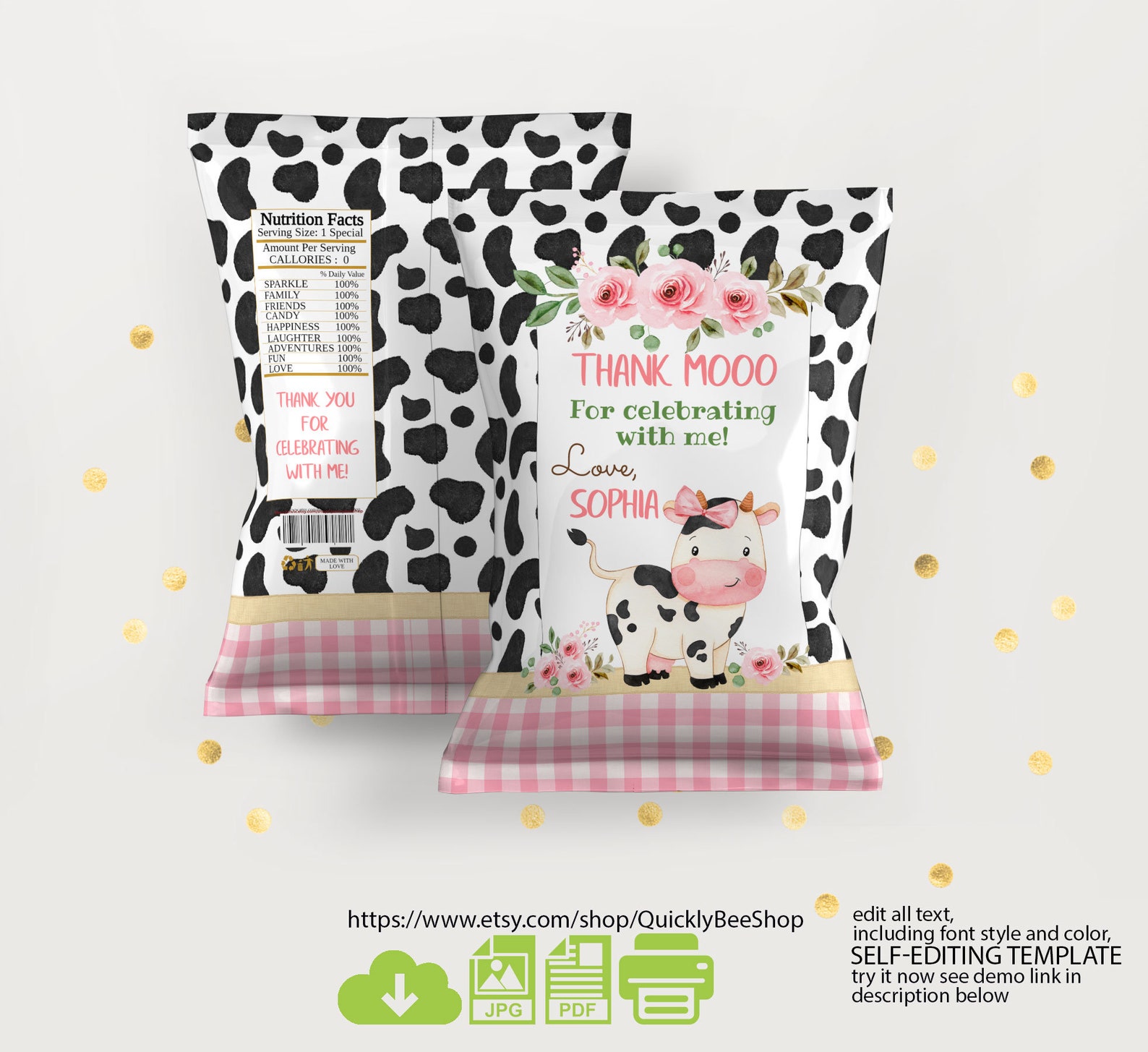 Set Cow Chips Bag Juice Bags Cow Water Bottle Labels Candy - Etsy