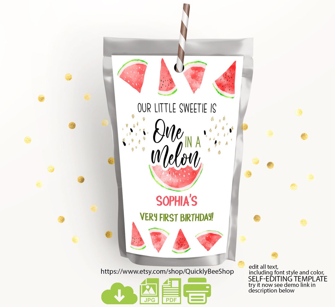 Watermelon Caprisun Label Printable, Caprisun Wrapper, Watermelon Capri ...