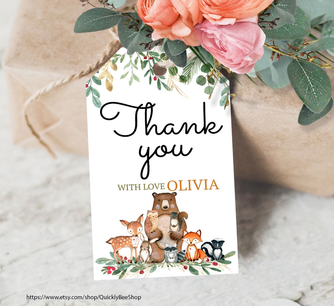 Editable Woodland Baby Shower Favor Tags, Girl Woodland Animals Thank ...