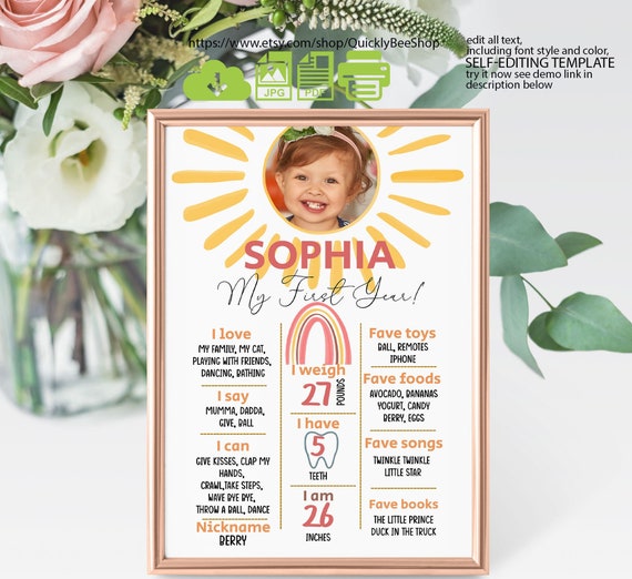 Sun First Birthday Milestones Sign Printable Boho Sunshine - Etsy