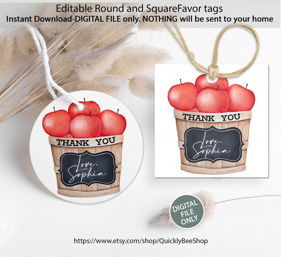 Apple Thank You Tag Template, Apple Party Favor Tag, Sweet Birthday ...