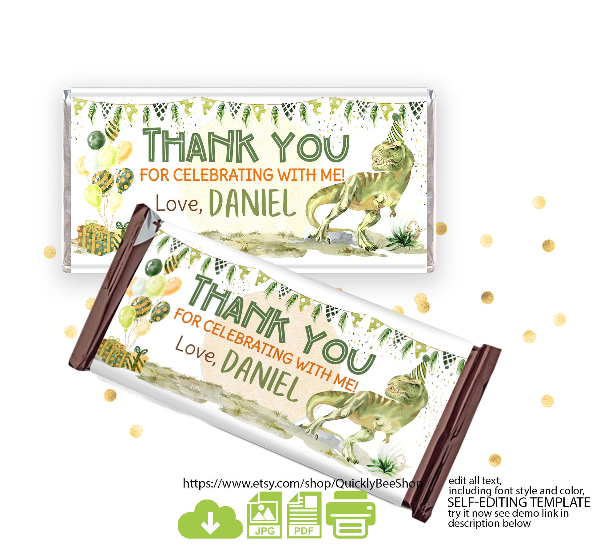 EDITABLE Dinosaur Candy Bar Wrapper, Three Rex Chocolate Bar Wrappers ...