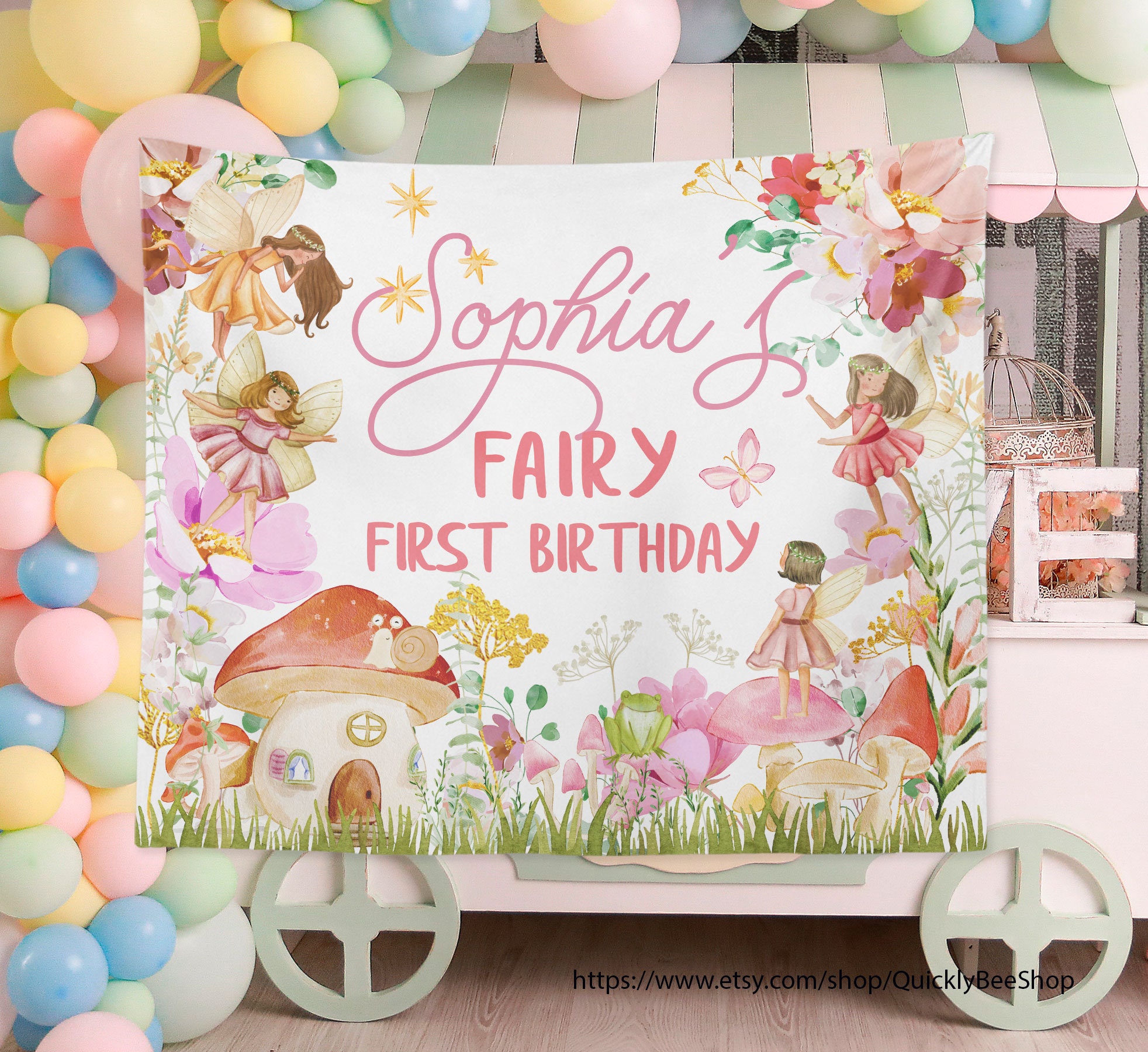 Fairy First Birthday Backdrop Magical Enchanted Personalized - Etsy