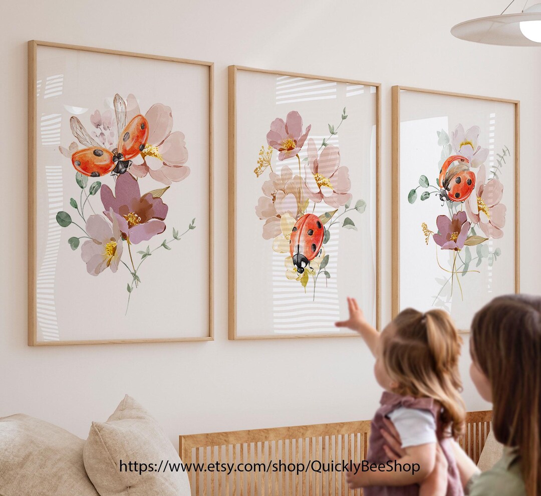 Ladybug Art Print Nature Wall Decor, Nursery Artwork Insect Themed Home ...