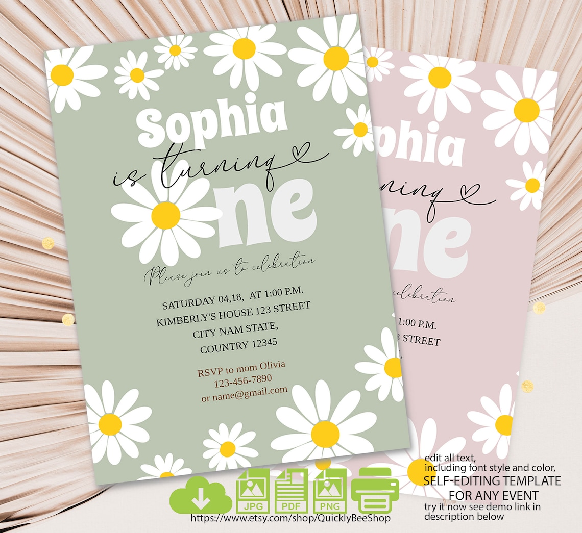 Daisy Party Invitation, Printable Boho Daisies Birthday, Baby Shower ...