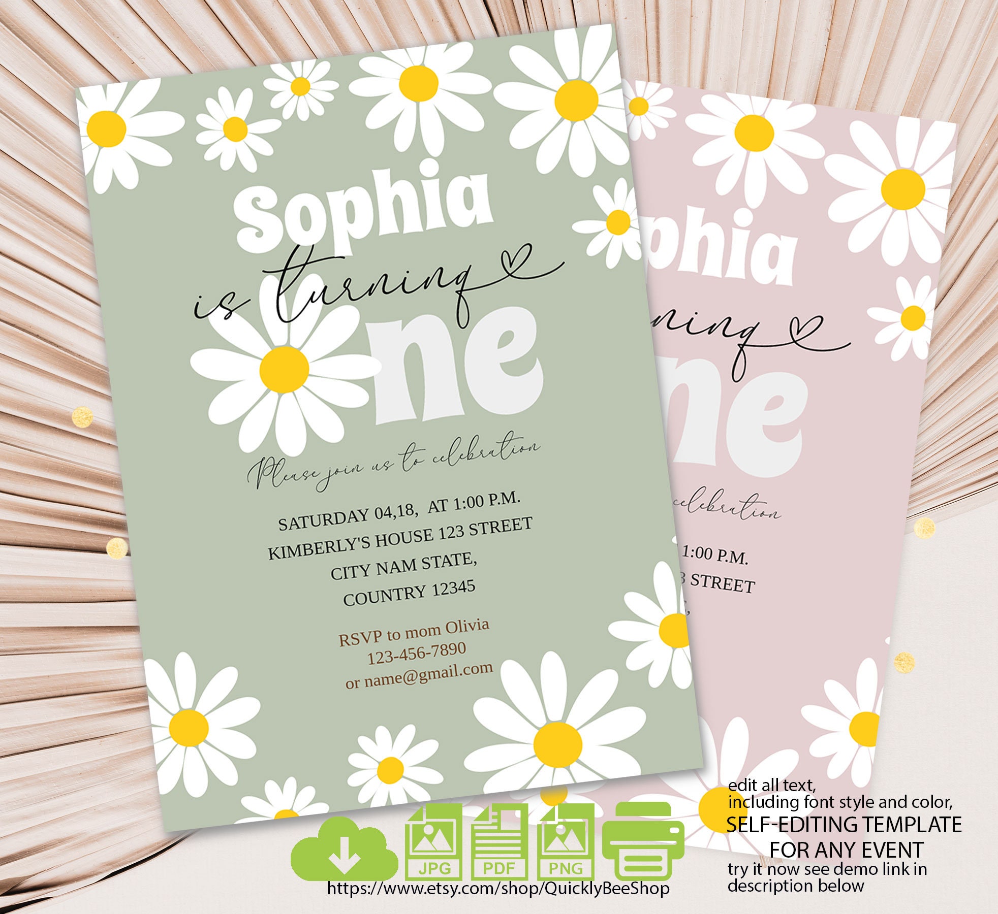 Daisy Party Invitation Printable Boho Daisies Birthday Baby - Etsy