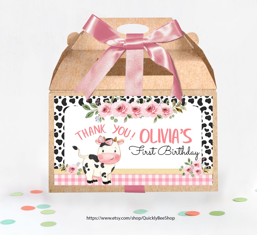 EDITABLE Holy Cow Gable Gift Box Label, Cow Birthday Party Favor Box ...
