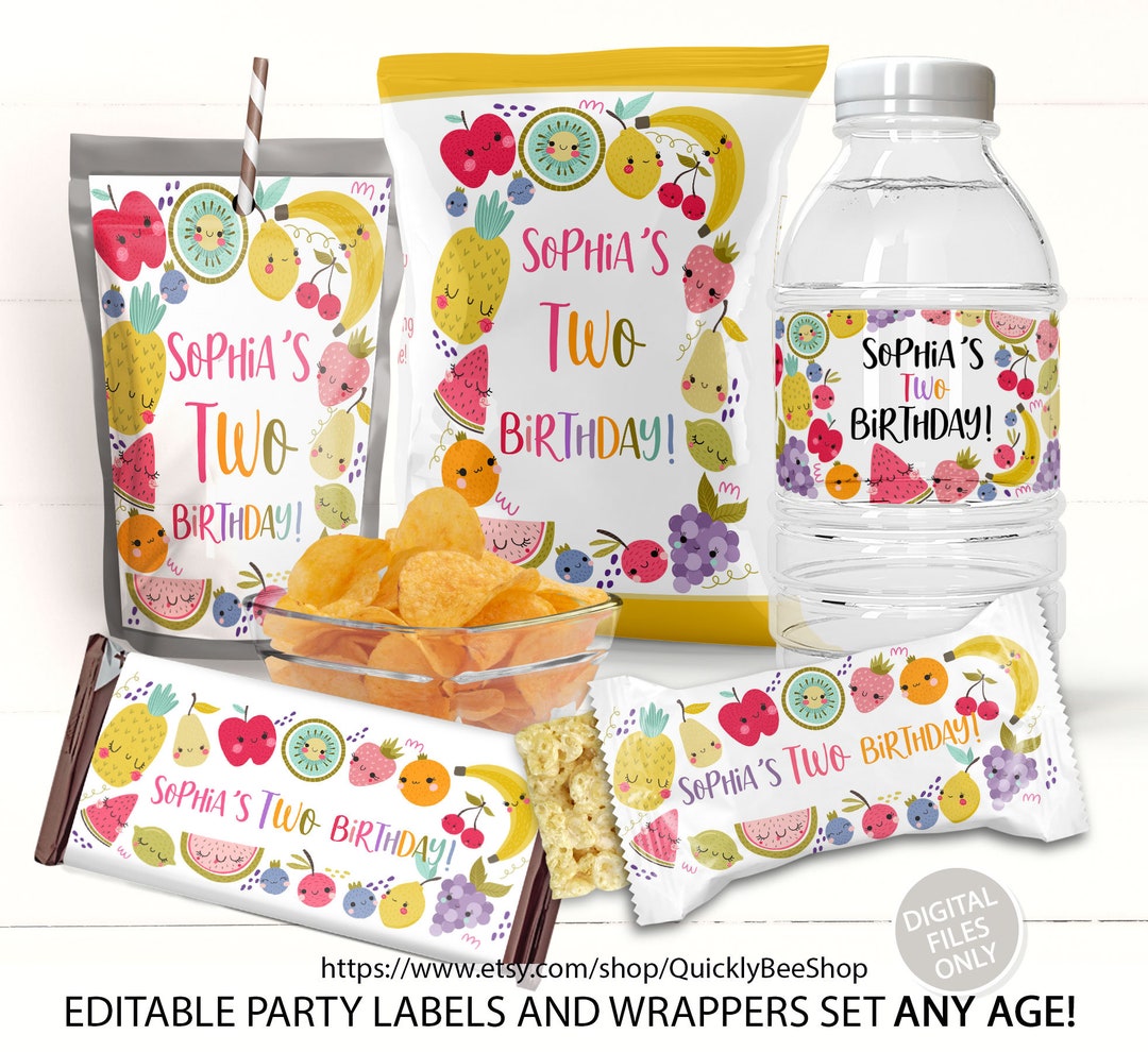 Twotti Frutti Birthday Party Decor, Chip Bag Wrapper, Treat Wrapper ...