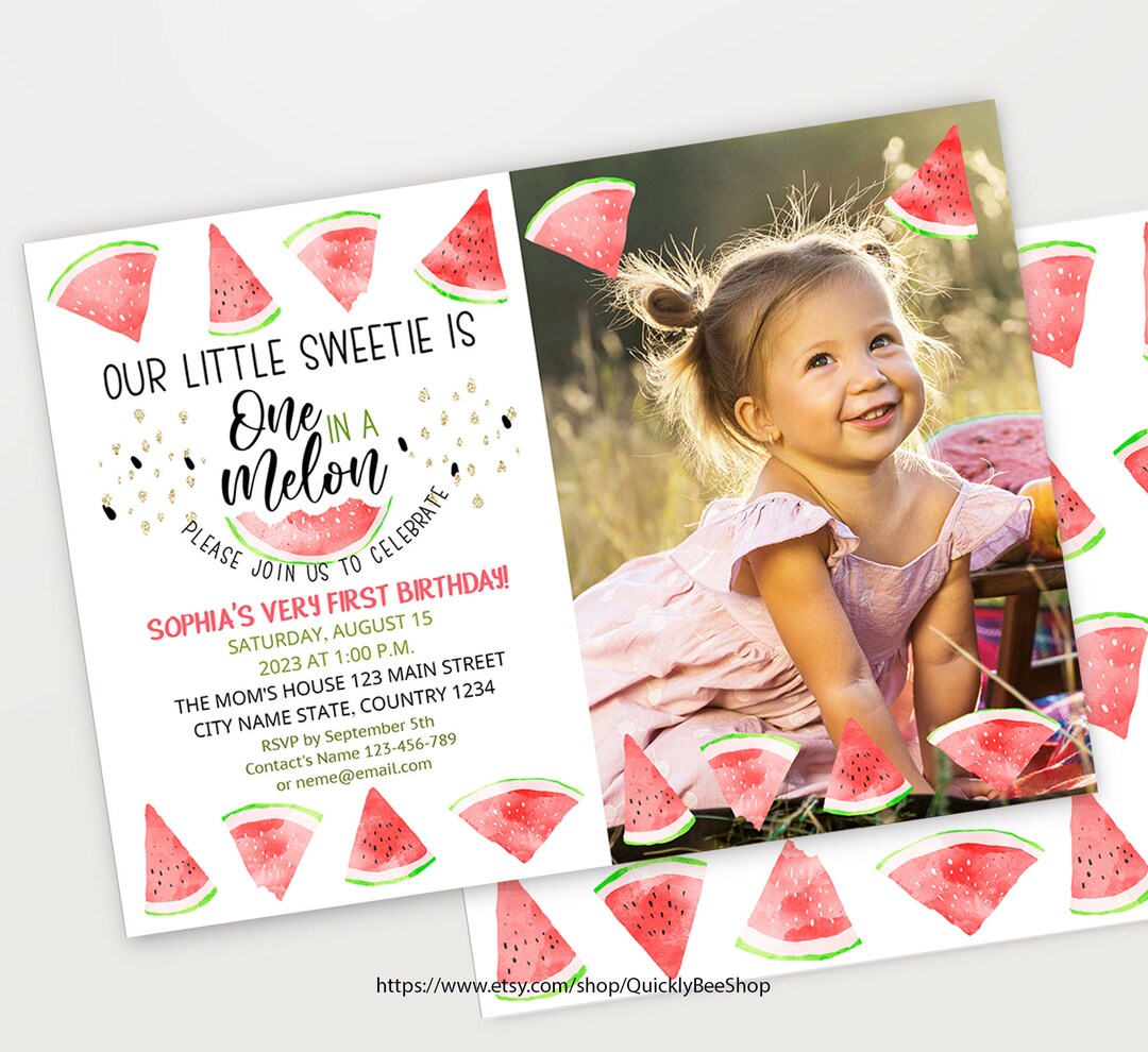 Watermelon Photo Invitation Watermelon Birthday Invitation - Etsy