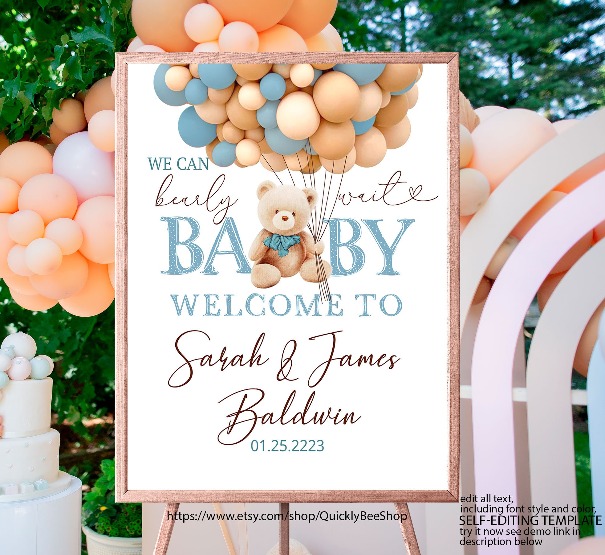 Editable Teddy Bear Baby Shower Welcome Sign Bear Themed Baby - Etsy