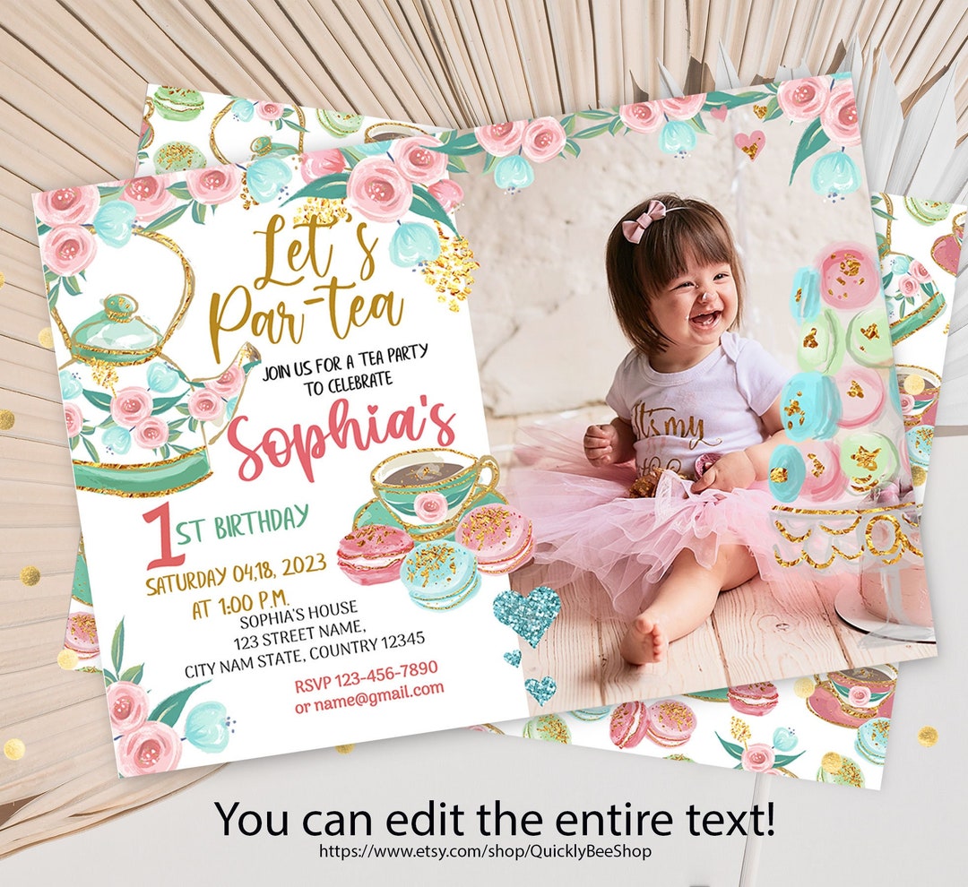 EDITABLE Tea Party Birthday Invitation, Girl Photo Birthday Invite ...