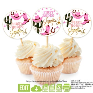 Editable My First Rodeo Birthday Cupcake Toppers, Cowgirl Party Cake ...