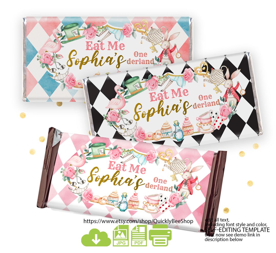 Editable Alice in Wonderland Chocolate Bar Labels Candy Bar - Etsy