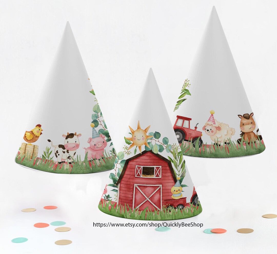 Party Hat Printable Farm Animals Birthday Instant Download, Barn ...