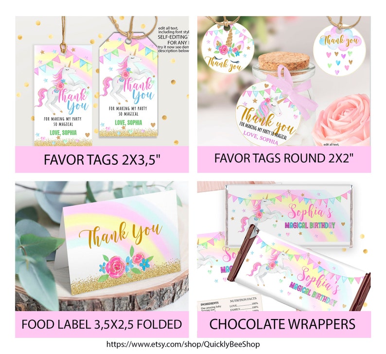 Editable Unicorn Birthday Party Bundle, Unicorn Theme (digital Files ...