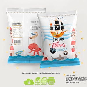 Pirate Birthday Party Decor, Chip Bag Wrapper, Treat Wrapper, Capri Sun ...