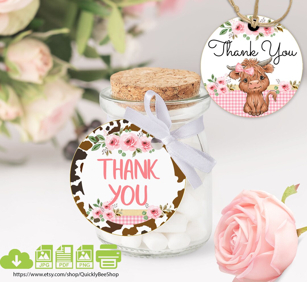 Highland Cow Birthday Favor Tags, Farm Animal Thank You (EDITABLE ...