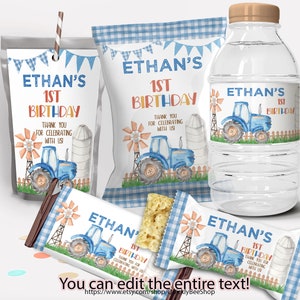 Blue Tractor Birthday Party Decor, Chip Bag Wrapper, Treat Wrapper ...
