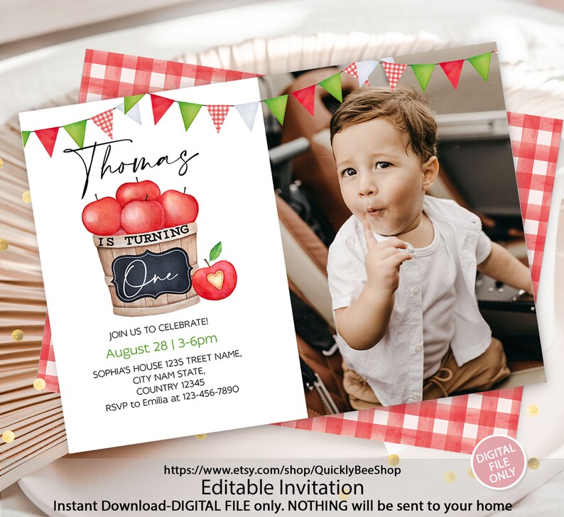 Apple Birthday Phone Invitation, Farm Birthday Party Invite, Apple of ...