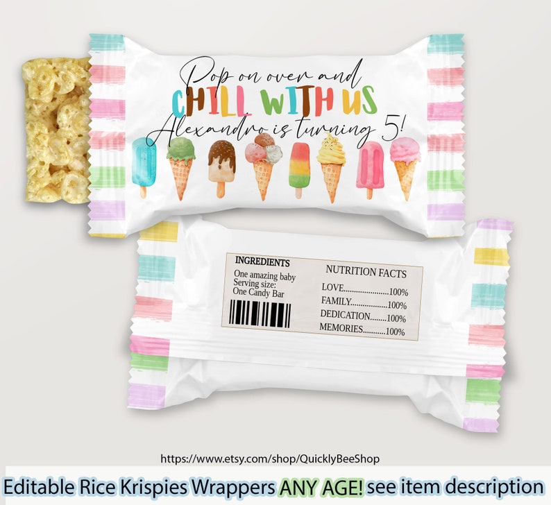 Ice Cream Birthday Party Decor, Chip Bag Wrapper, Treat Wrapper, Capri ...