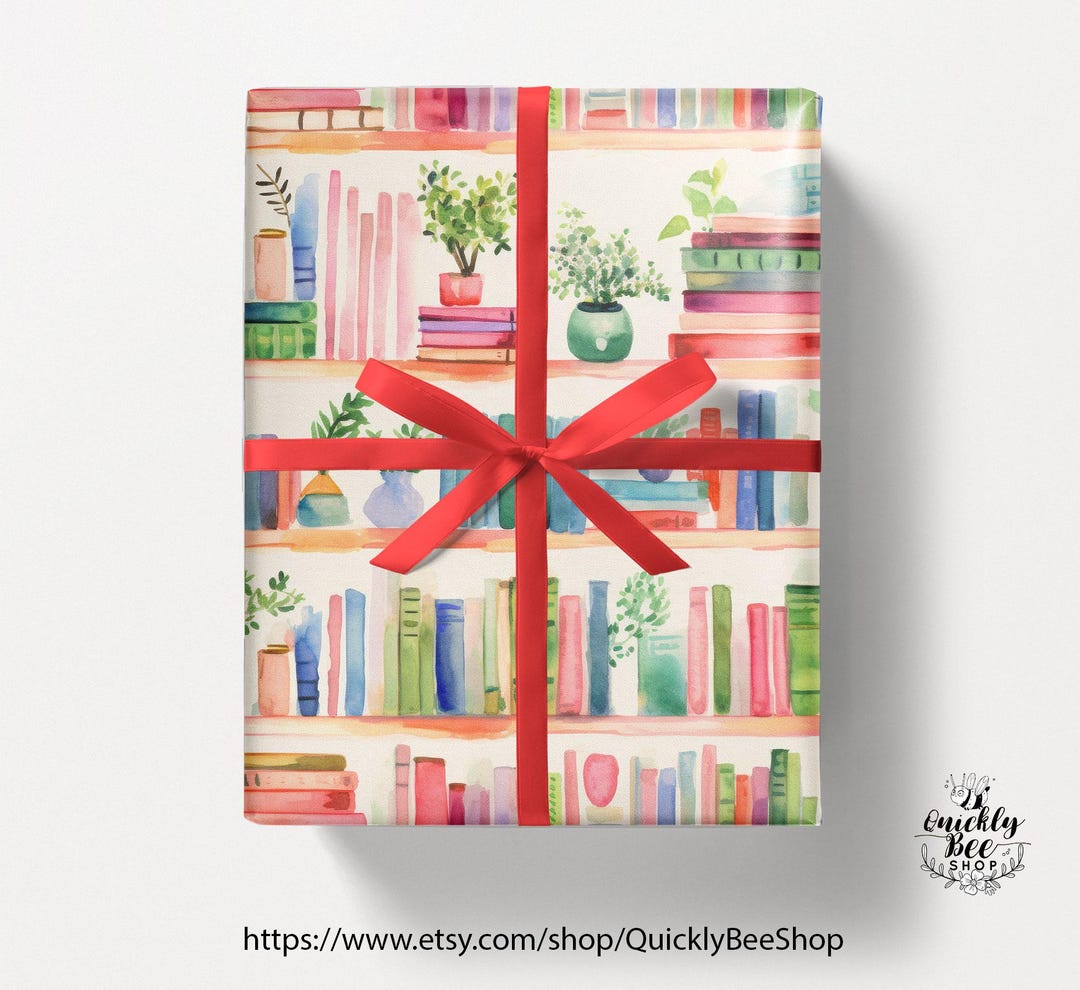 Vintage Books Wrapping Paper Roll, Bookshelf Wrapping Paper Books With ...
