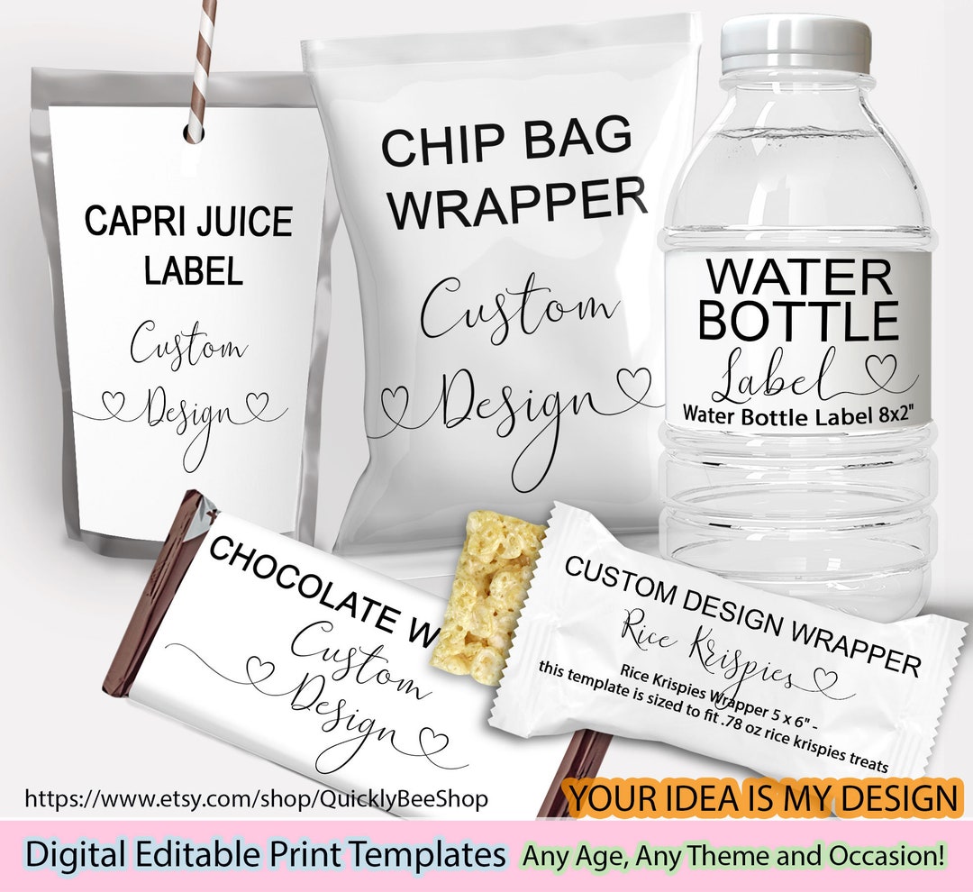 Custom Party Decor, Chip Bag Wrapper, Treat Wrapper, Capri Sun Labels ...