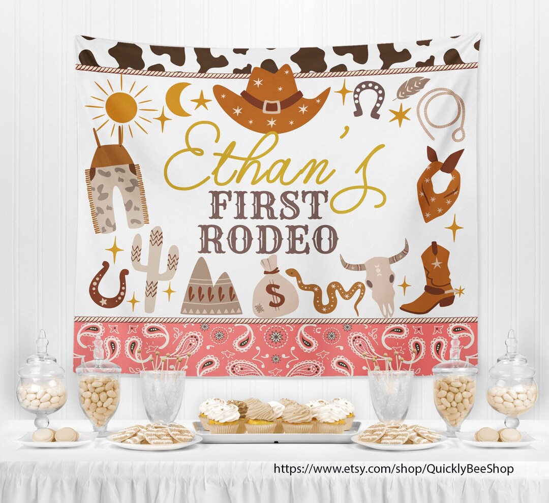 First Rodeo Birthday Backdrop, Wild West Boy, Personalized Cowboy Sign ...