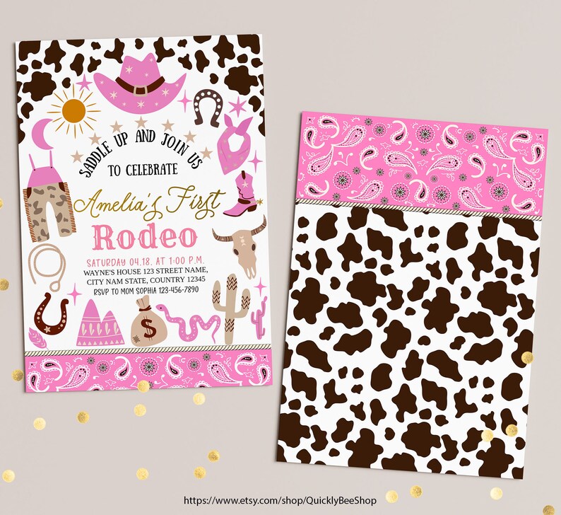 Editable My First Rodeo Invitation Cowgirl Birthday Invite Wild West ...