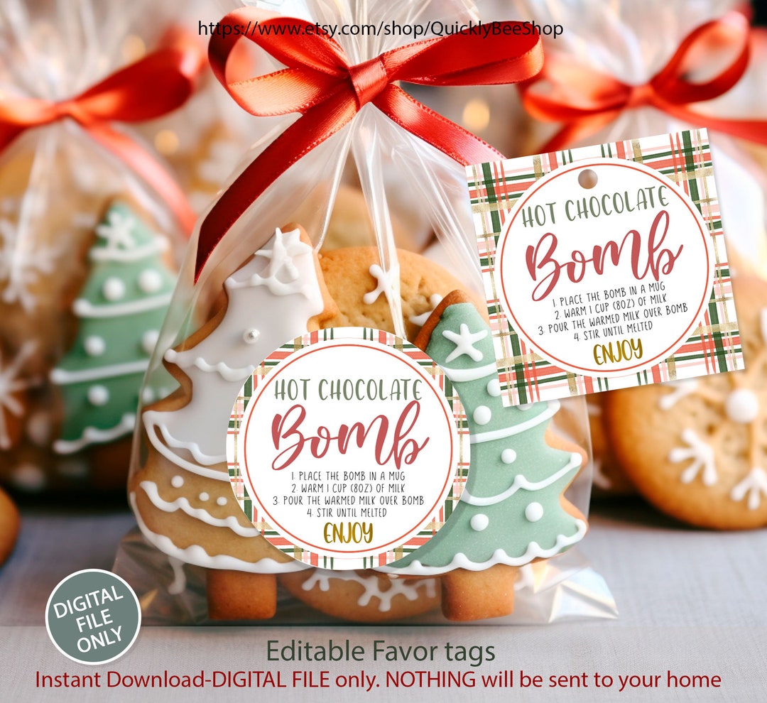 Editable Hot Chocolate Bomb Label, Color Gingham Hot Cocoa Bombs ...