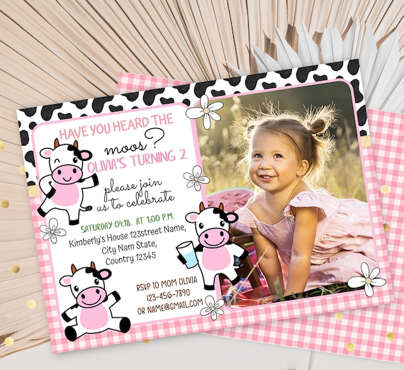 Cow Birthday Invitation With Photo Editable Template Online - Etsy